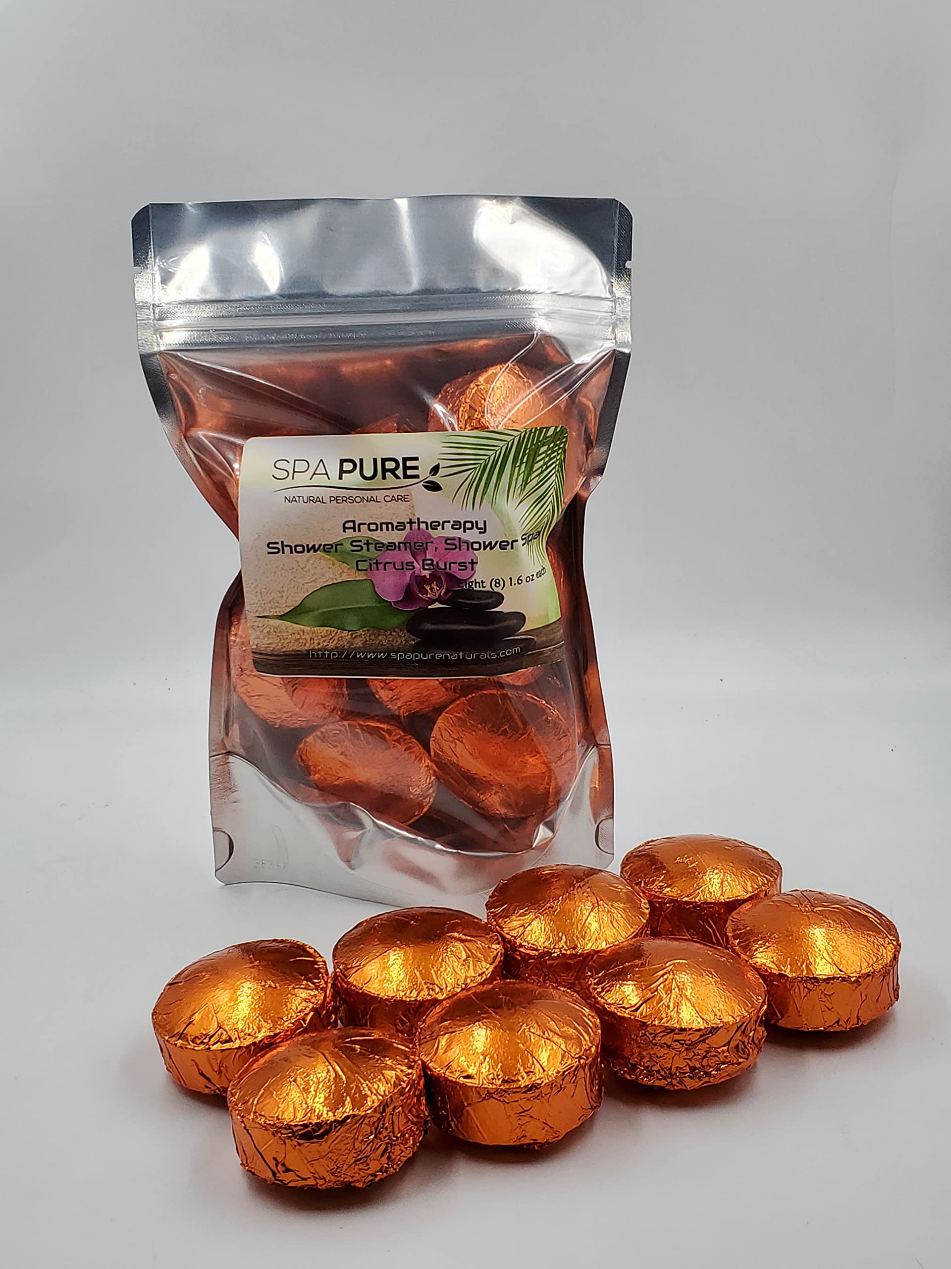Spa Pure CITRUS Burst Aromatherapy: Shower Bomb Aromatherapy With 100% Natural/Organic Essential Oils - Transform Your Shower - Transform Your Mood (8 Count) Pack of 1