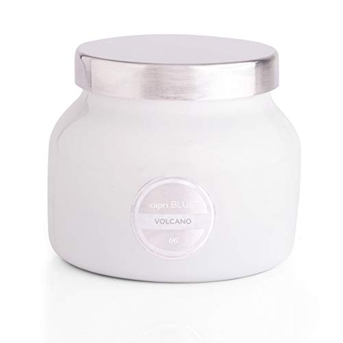 Capri Blue Petite Scented Candle with Glass Candle Holder - Luxury Aromatherapy Candle - 8 Oz - Volcano - White