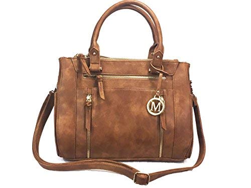 ZzFab Multi Zippers Fashion Locking Faux Leather Concealed Carry Gun Shoulder Bag Brown
