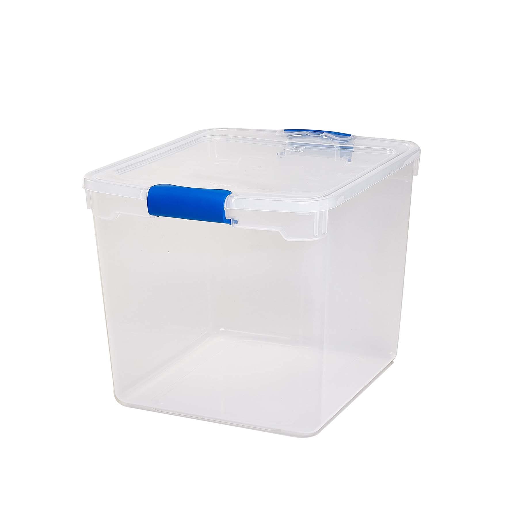 HOMZ Heavy Duty Modular Clear Plastic Stackable Storage Tote Containers with Latching and Locking Lids, 31 Quart Capacity, 4 Pack