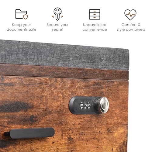 Soohow 3 Mobile Smart Lock Small Rolling Desk Unit Storage Drawers Black Filing Cabinet for Home Office Business, Brown