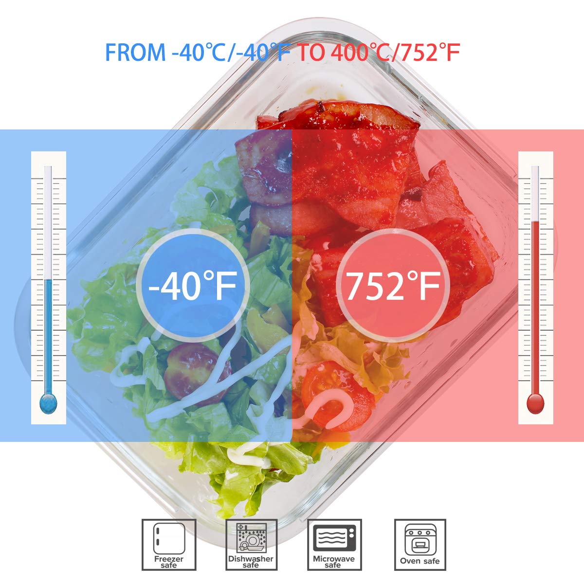 AILTEC Glass Food Storage Containers with Lids, [18 Piece] Glass Meal Prep Containers, Glass Containers for Food Storage with Lids, BPA Free & Leak Proof (9 Lids & 9 Containers)