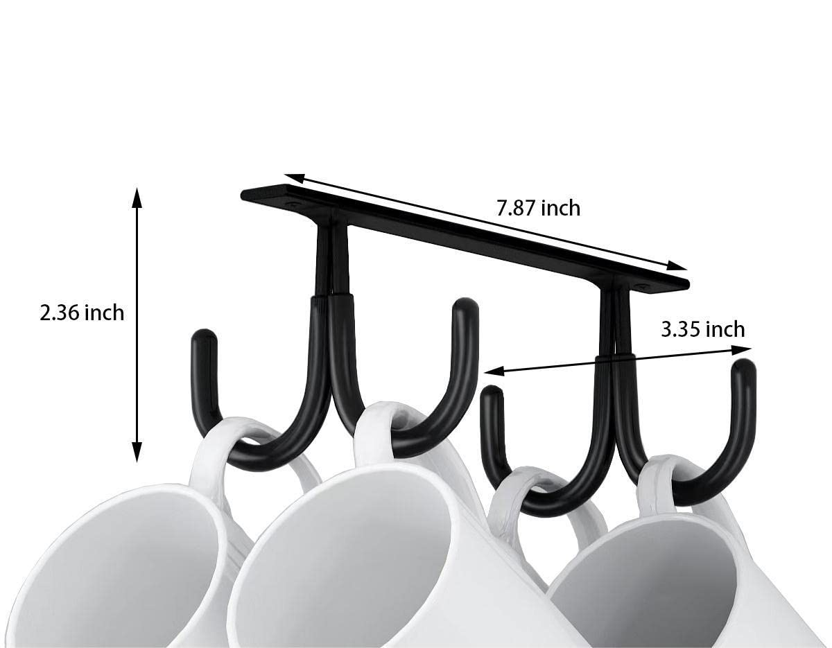Dorhors Under Cabinet Coffee Mug Holder, Coffee Cup Holder for Kitchen,Set of 3 Mug Hooks with Rubber Protective Layer,Under Cabinet Mug Rack for Kitchen,Coffee Bar,Black