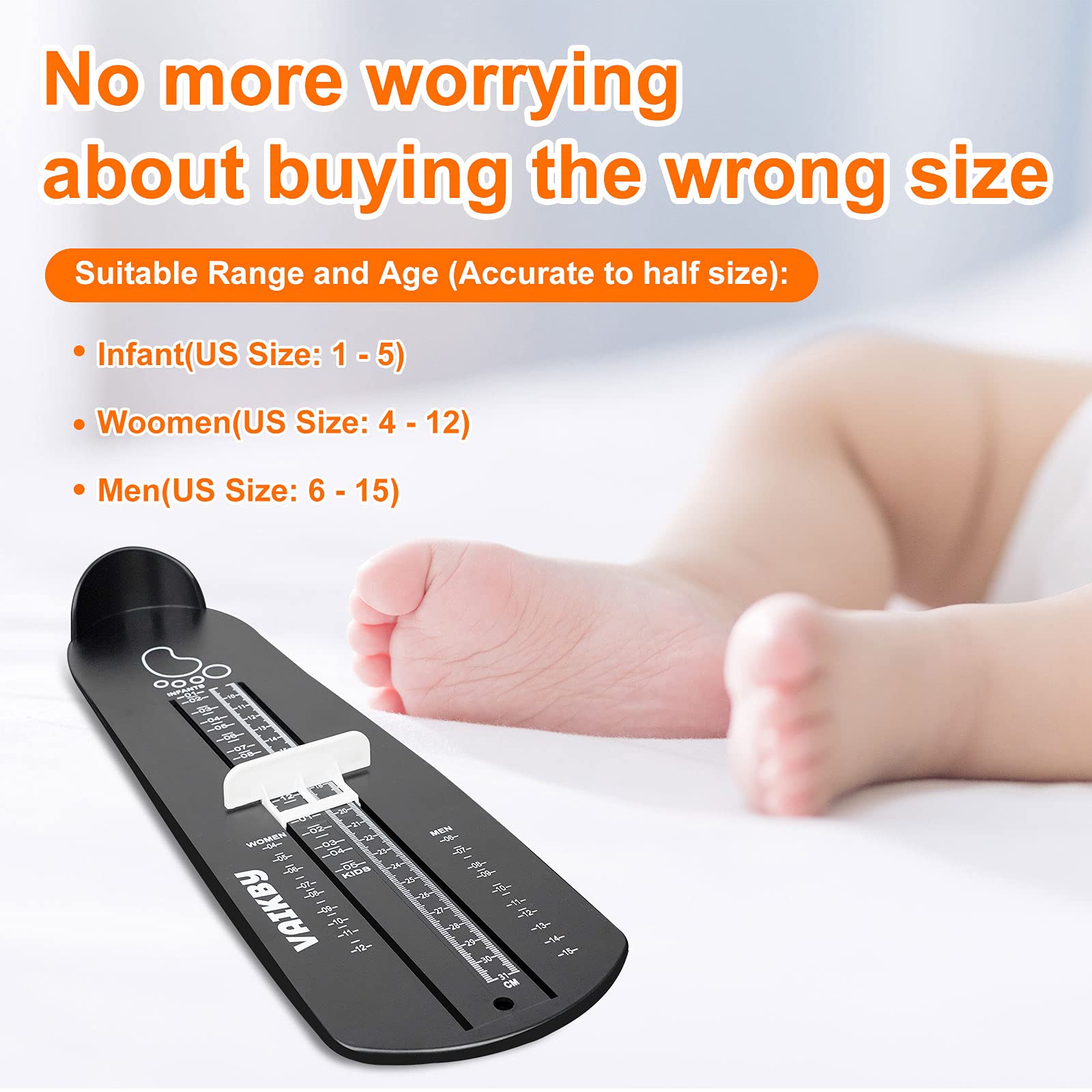 Vaikby Foot Measurement Device, Shoe Sizer Measuring Devices Ruler Sizer for Kids Adults, Buy Kids Shoes Online Simply with a Foot Measuring Device