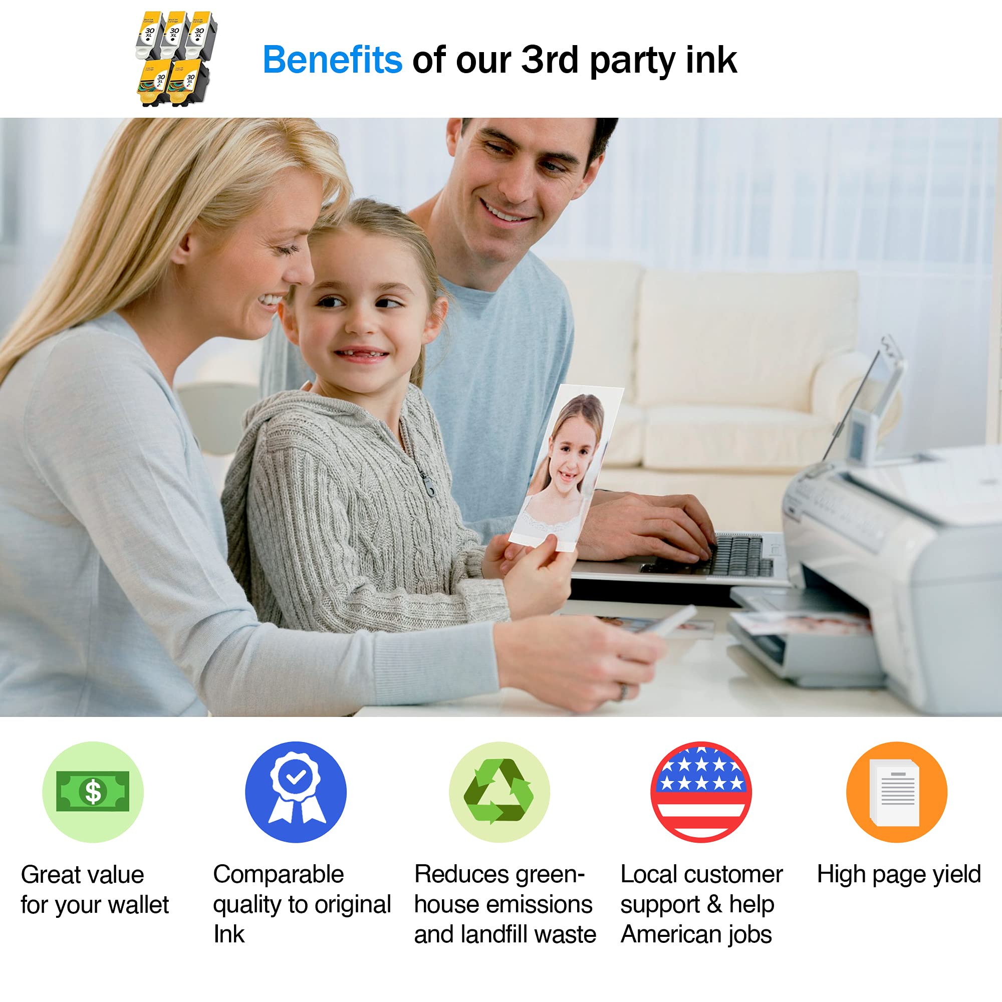 Cartlee Set of 5 Compatible 30xl High Yield Ink Cartridges for Kodak Hero 3.1 Hero 5.1 ESP 3.2 ESP C110 ESP C310 ESP Office 2150, ESP C315, ESP Office 2170