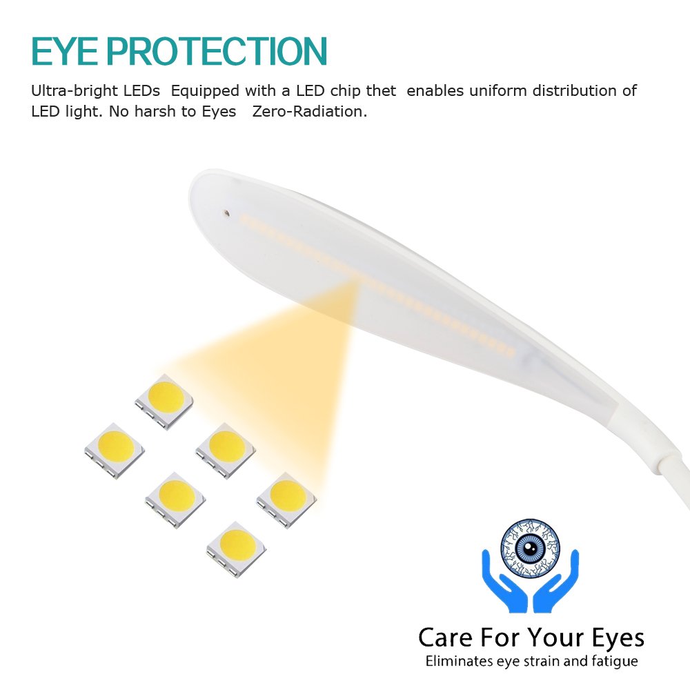 Brivation Dimmable LED Desk Lamp, 3 Dimming Levels, Eye-Care, Touch Sensitive, USB Charge/4AA Batteries Table Lamp, Office Lamp, Reading Lamps, Bedroom Lamps White