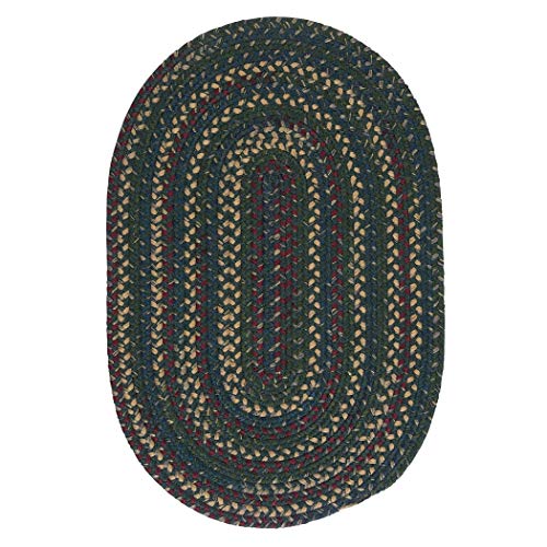 Oval Farmhouse Rug, Dark Forest Green Braided Weave Oblong Area Rug, Reversible Carpet Rich Multicolor Braids Country Theme Mat Farm Kitchen Hunting Cabin Lodge Cottage Indoor, 2' x 3' Blended Fibers