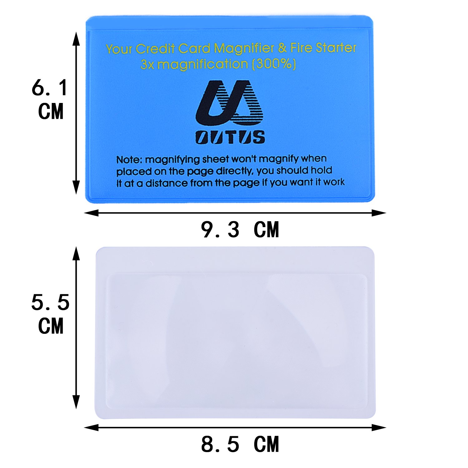 Outus 4 Pack Plastic Reading Magnifier Lens Credit Card Size Magnifier Wallet Pocket Lens Firestarter (300% Magnifier Lens)