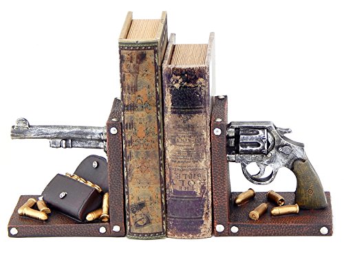 Bellaa 26317 Vintage Pistol Bookends Gun Six-Shooter Revolver Bullets Man Cave Book Shelf Firearm Deco Weapons Fire Arms Rustic Western Cowboy Mans Cave 6 Inch Tall