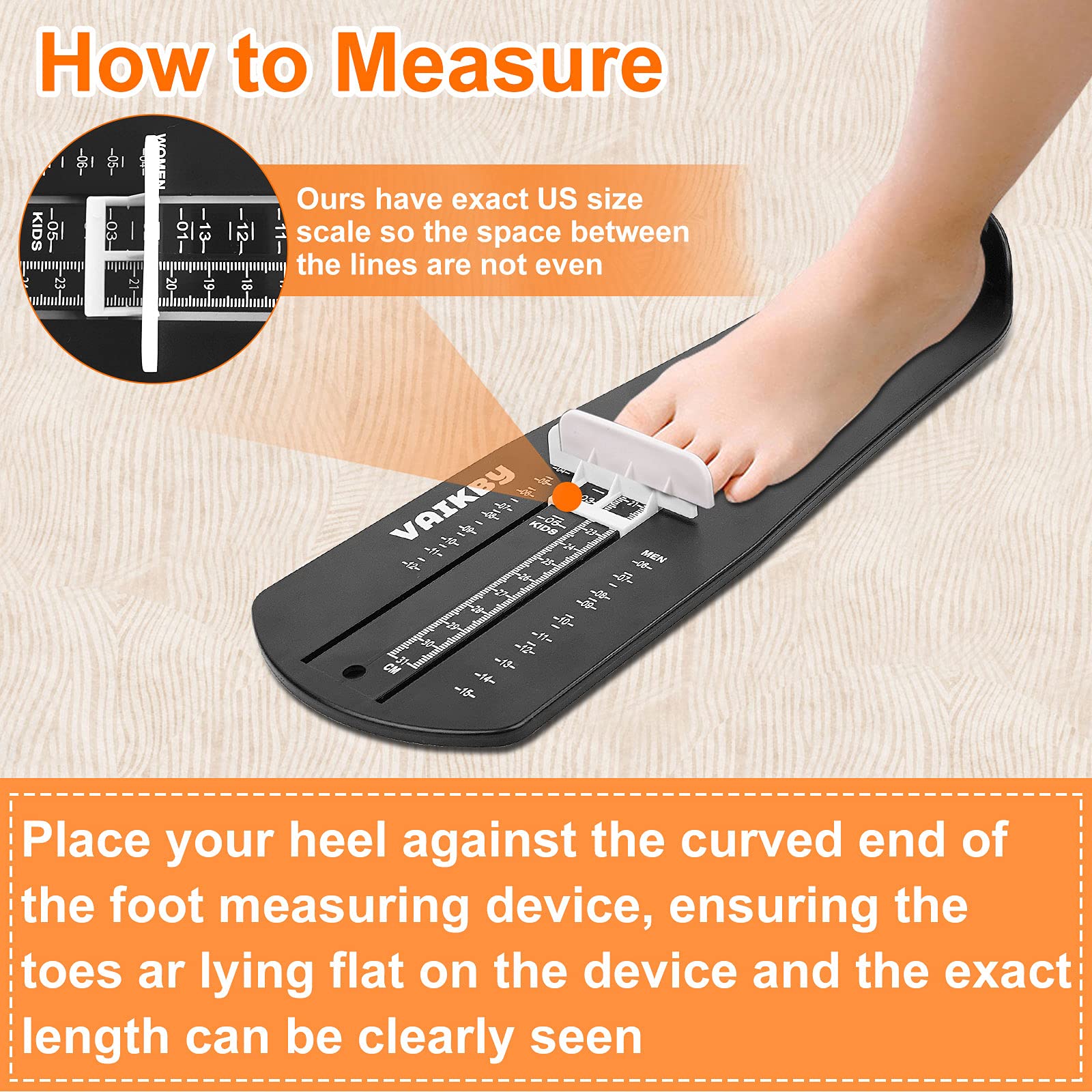 Vaikby Foot Measurement Device, Shoe Sizer Measuring Devices Ruler Sizer for Kids Adults, Buy Kids Shoes Online Simply with a Foot Measuring Device