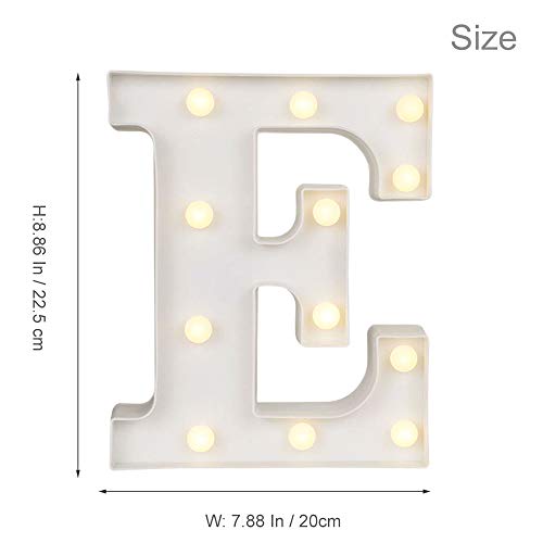 ODISTAR LED Light Up Marquee Letters, Battery Powered Sign Letter 26 Alphabet with Lights for Wedding Engagement Birthday Party Table Decoration bar Christmas Night Home,9’’, White (E)