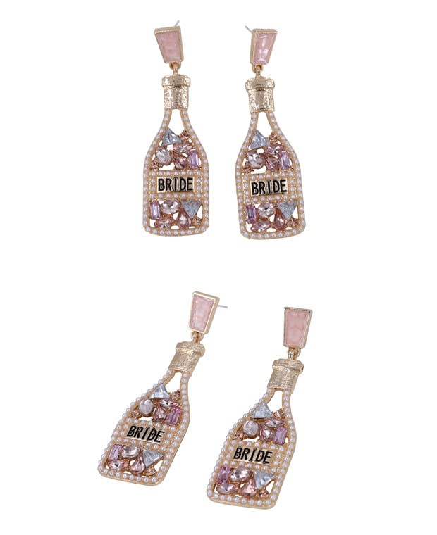 Bachelorette Earrings for Bride - With Delicate Beaded & Champagne Dangle Drop Earring For Woman Bachelorette Party Accessories Bridal Shower Gift for Bride to Be