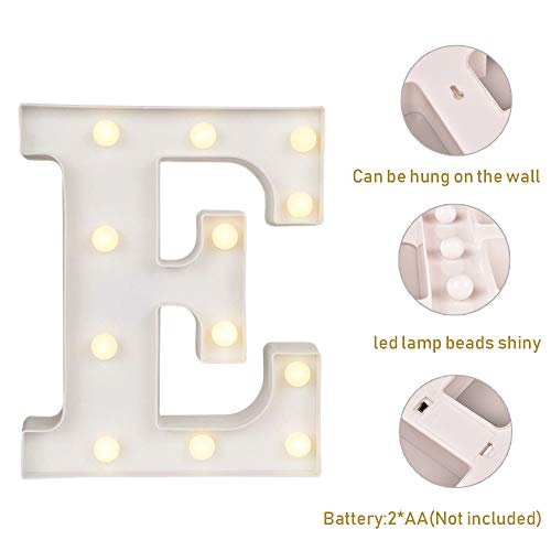 ODISTAR LED Light Up Marquee Letters, Battery Powered Sign Letter 26 Alphabet with Lights for Wedding Engagement Birthday Party Table Decoration bar Christmas Night Home,9’’, White (E)
