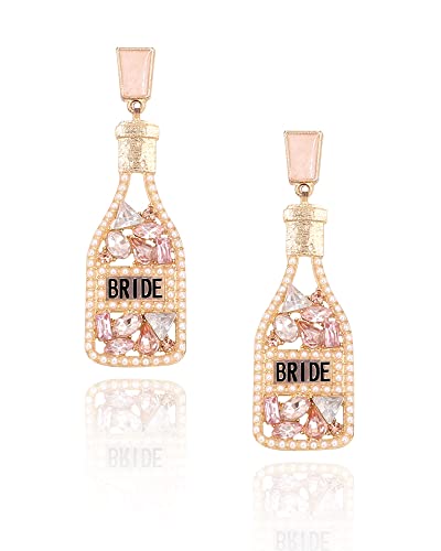 Bachelorette Earrings for Bride - With Delicate Beaded & Champagne Dangle Drop Earring For Woman Bachelorette Party Accessories Bridal Shower Gift for Bride to Be