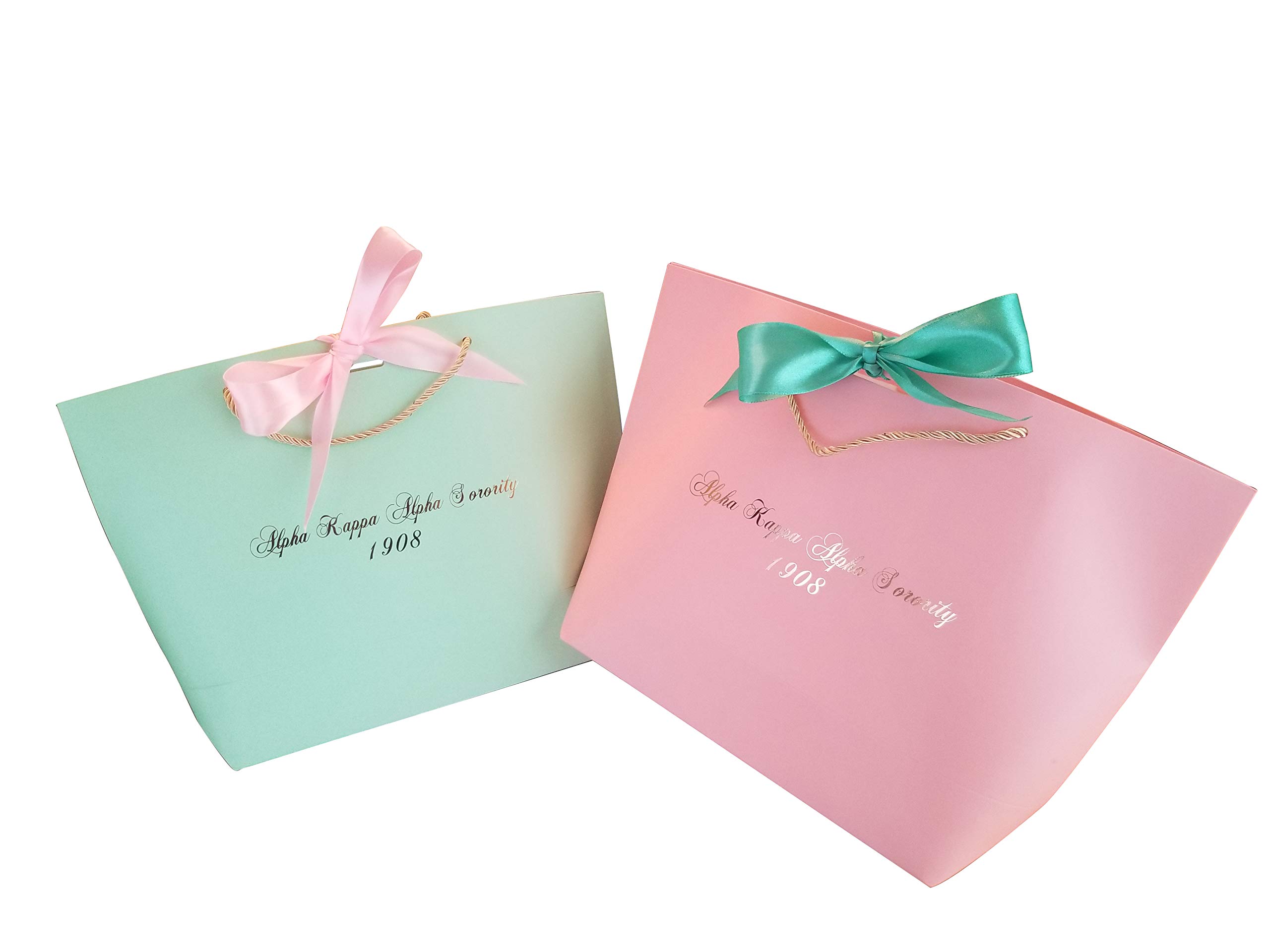 AKA Sorority Paraphernalia Large Gift Bags with Handles- 14x11x4 inch Kraft Paper with Bow Ribbon (2-Pack)