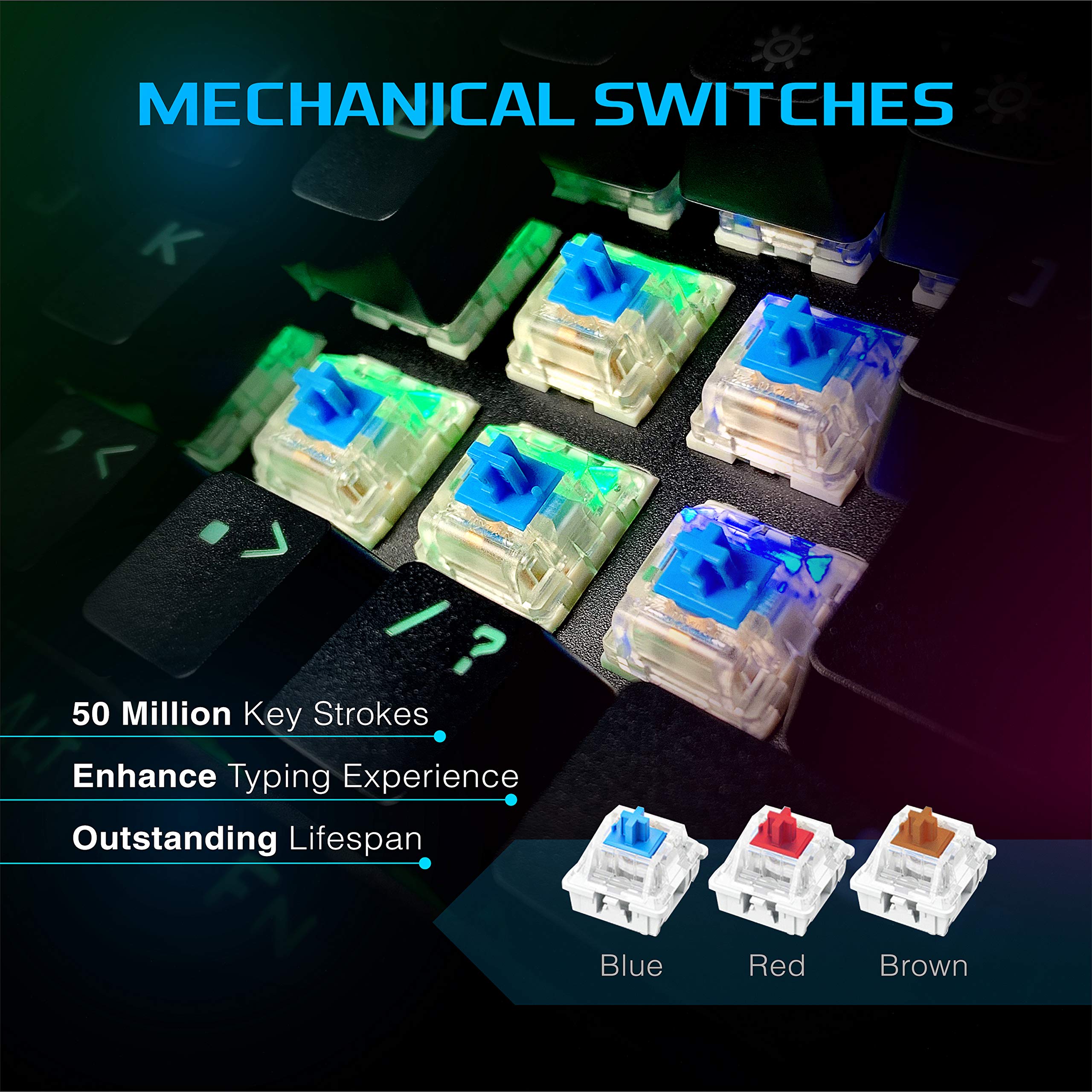 SHAVA TKL Mechanical Gaming Keyboard, Special 89 Keys Layout Keyboard with Numeric Keys, 100% Anti-Ghosting, RGB LED Rainbow Backlit, Tenkeyless Keyboard for Windows PC/Mac Games (Blue Switch)