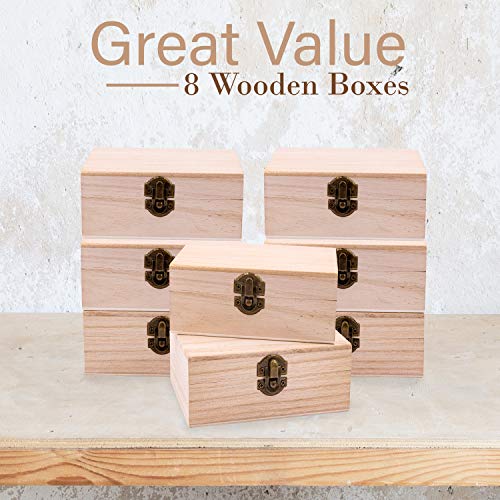 8 Pk Wooden Boxes for Crafts, Unfinished Wood Boxes 5.875 in x 3.8 in x 2 in