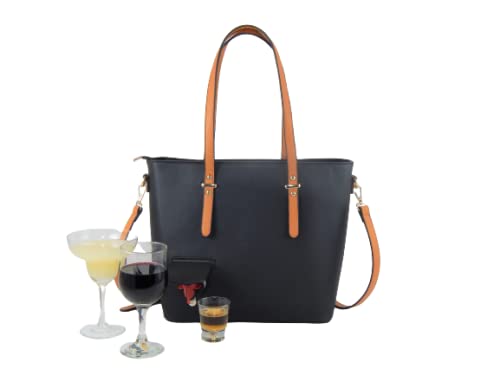 Loving Liquid Line Wine Purse with Hidden Spout - Holds 1.5 ltrs. - Wine Tote by The Joy Collection (Black/Black)
