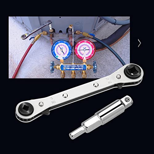 WADEO Ratchet Wrench Ratcheting Service Wrench 3/8” to 1/4” with Hex Bit Adapter for Air Conditioning, Refrigeration Equipment, Equipment Repair