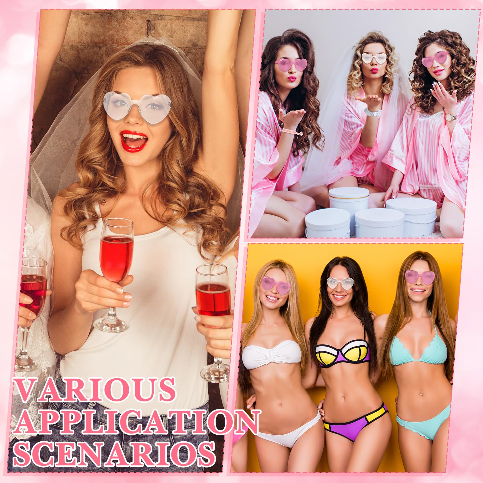 Kanayu 12 Sets Bachelorette Party Decorations Bachelorette Sunglasses Satin Bridesmaid Scrunchies Wristbands for Bridesmaids (Pink, White)