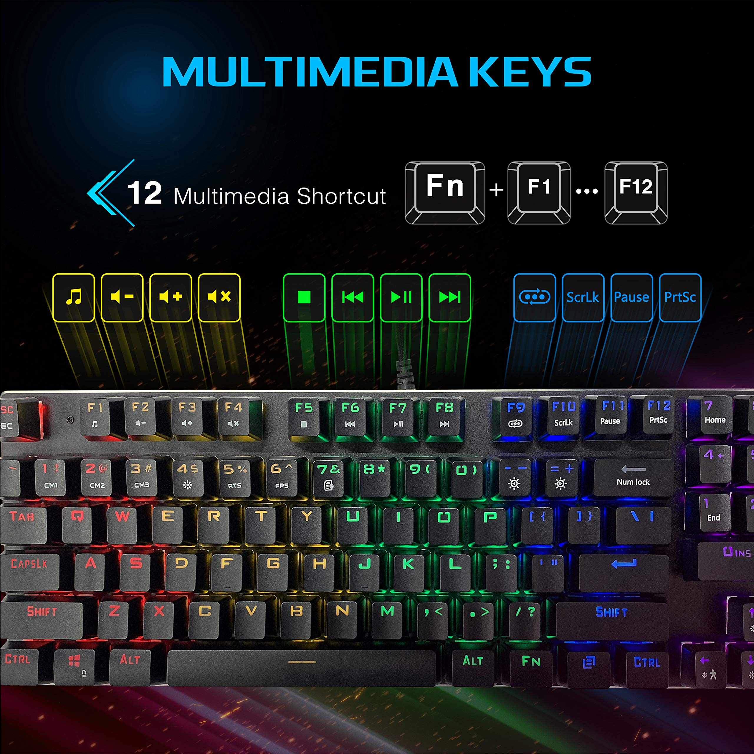 SHAVA TKL Mechanical Gaming Keyboard, Special 89 Keys Layout Keyboard with Numeric Keys, 100% Anti-Ghosting, RGB LED Rainbow Backlit, Tenkeyless Keyboard for Windows PC/Mac Games (Blue Switch)
