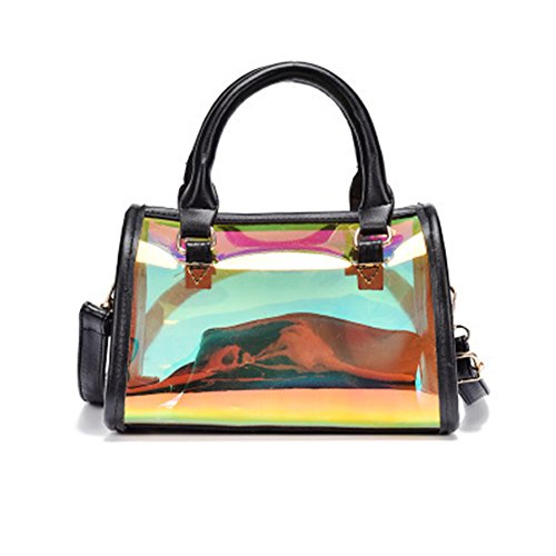 Holographic Transparent Crossbody Purse Iridescent Tote Bag Crossover Purse for Women (Black)