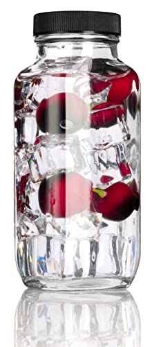 JUVITUS 8 oz Clear Thick Plated Glass French Square Bottle Jar with Lid (2 Pack) Perfect for Home, Travel, Juicing, Kombucha