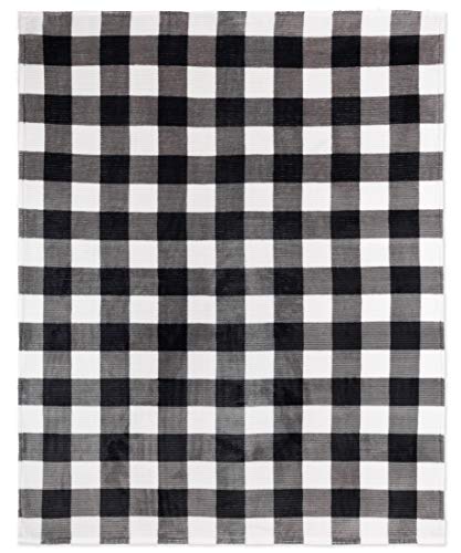 Safdie & Co. Flannel Printed Ribbed 48x60 White Plaid Ultra Soft Throw, Black - 65903.Z.06