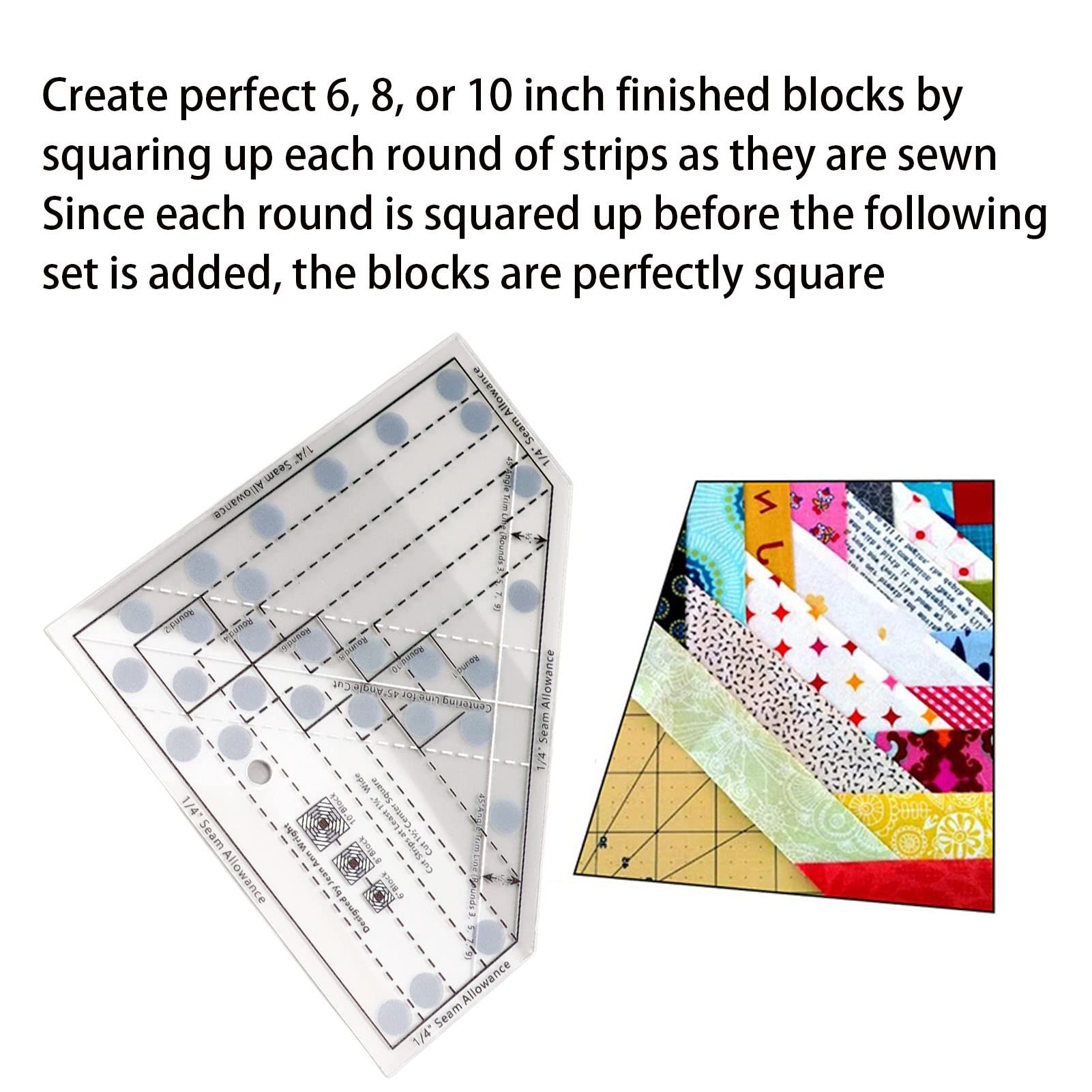 Trim Tool Quilting Ruler,Mini Quilt Ruler Transparent Acrylic Scale DIY Trim Tool Quilting Ruler for 6 8 10 Inch Finished Blocks