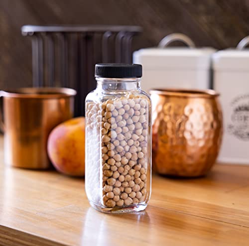 JUVITUS 8 oz Clear Thick Plated Glass French Square Bottle Jar with Lid (2 Pack) Perfect for Home, Travel, Juicing, Kombucha