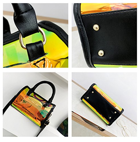 Holographic Transparent Crossbody Purse Iridescent Tote Bag Crossover Purse for Women (Black)