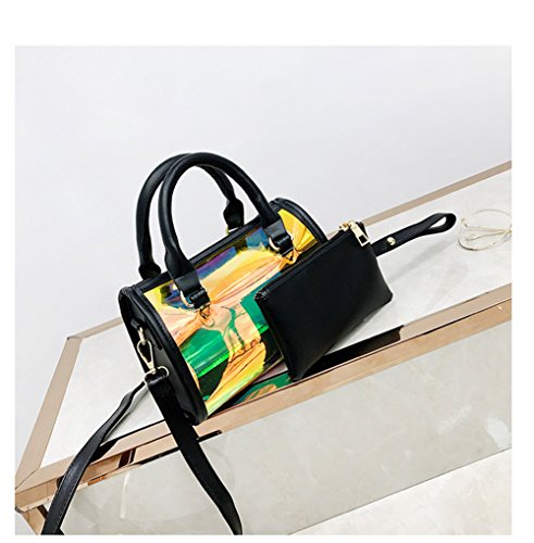 Holographic Transparent Crossbody Purse Iridescent Tote Bag Crossover Purse for Women (Black)