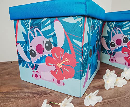 Disney Lilo & Stitch Characters Stitch and Angel 15-Inch Storage Bin Cube Organizers with Lids, Set of 2 | Fabric Basket Container, Cubby Cube Closet Organizer | Toys, Gifts And Collectibles