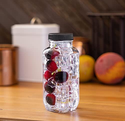 JUVITUS 8 oz Clear Thick Plated Glass French Square Bottle Jar with Lid (2 Pack) Perfect for Home, Travel, Juicing, Kombucha