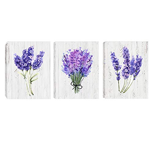 gold mi Flowers Home Decorations Purple Lavender Flower Artwork for Living Room Office Bathroom Wall Decor Floral Grey Wood Grain Rustic Posters and Prints Frame to Hang 12*16inch