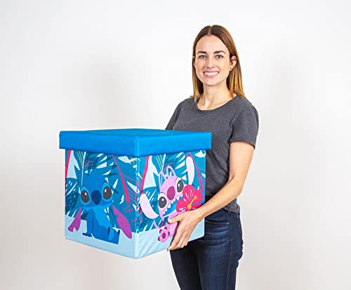Disney Lilo & Stitch Characters Stitch and Angel 15-Inch Storage Bin Cube Organizers with Lids, Set of 2 | Fabric Basket Container, Cubby Cube Closet Organizer | Toys, Gifts And Collectibles