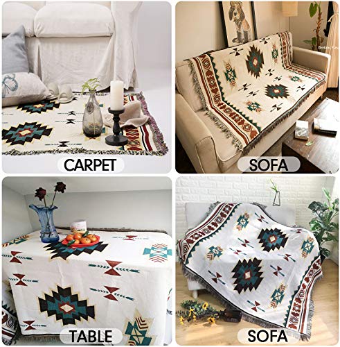 WarmTide Southwestern Soft Throw Blankets with Tassels Cozy Cotton Woven Aztec Knitted Bed Couch Throws Sofa Chair Towel Multi-Function for Home Decor Office Travel