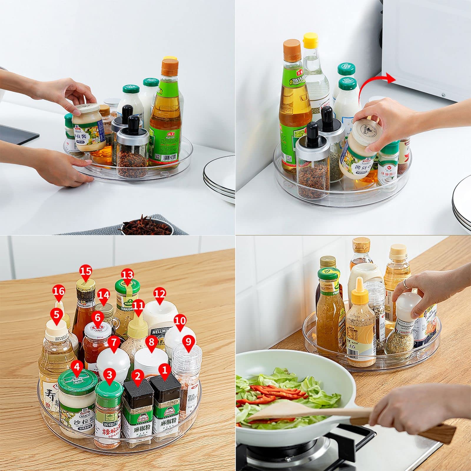 Lazy Susan Turntable Storage Organizer 2 Pcs,Kitchen Spice Rack,Rotation Clear Cupboard Turntable,Dressing Table Storage Rack,Use for Kitchen Dining Room Cabinet Refrigerator Bathroom and Powder Room