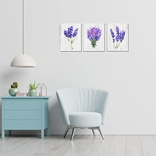 gold mi Flowers Home Decorations Purple Lavender Flower Artwork for Living Room Office Bathroom Wall Decor Floral Grey Wood Grain Rustic Posters and Prints Frame to Hang 12*16inch