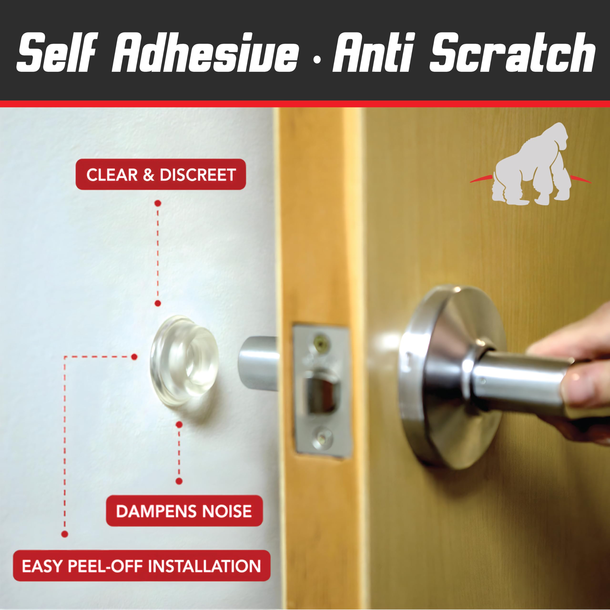 Door Stopper Wall Protector [4 Pack] - Clear Self Adhesive Rubber Door Bumpers. Prevent Damage to Walls from Door Knobs Handles - Door Stop