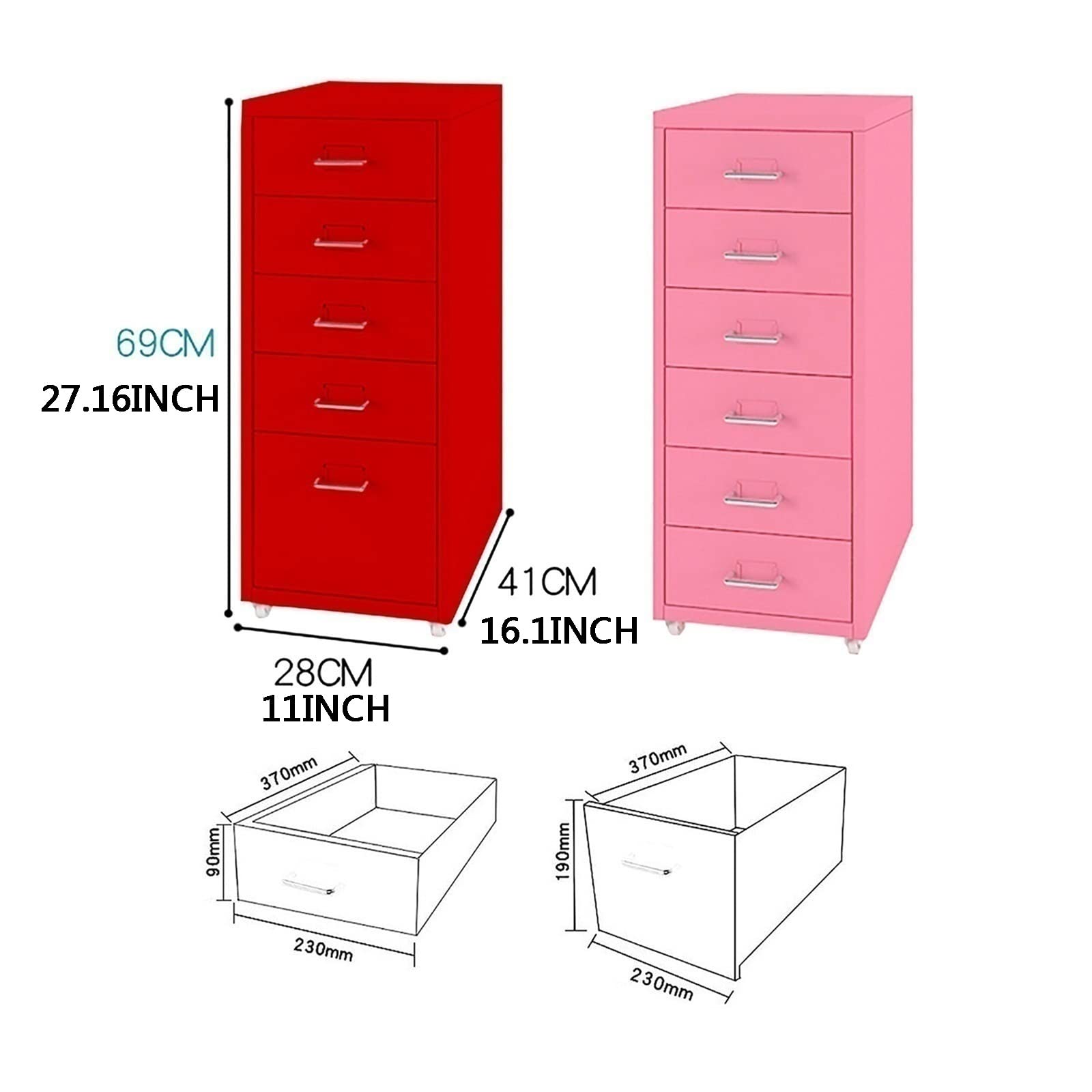 5 Drawers Mobile Storage Cabinet File Cabinet,Small Rolling Vertical File Cabinet,Vertical Filling Cabinet on Wheels,Metal Mobile File Cabinet with Lock Casters, Under Desk Metal Locker Cabinet, Red