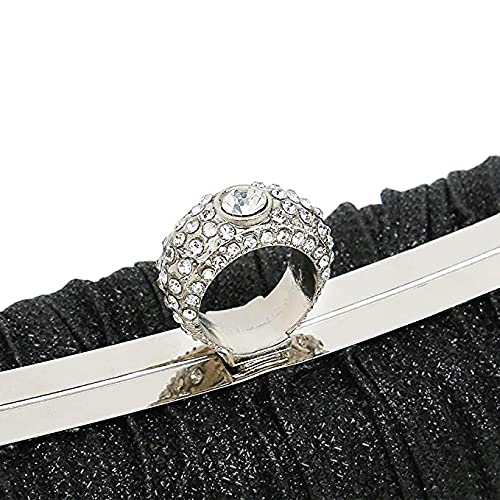 iWISH Womens Golden Glitter Clutch Purse Pleated Evening Bag for Bridal Wedding Party with Rhinestone Ring
