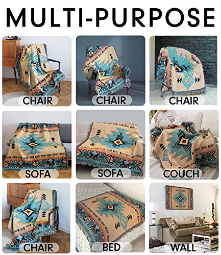WarmTide Geometric Soft Southwestern Throw Blankets with Tassels Cozy Cotton Woven Aztec Knitted Bed Couch Throws Sofa Chair Towel Multi-Function for Home Decor Office Travel