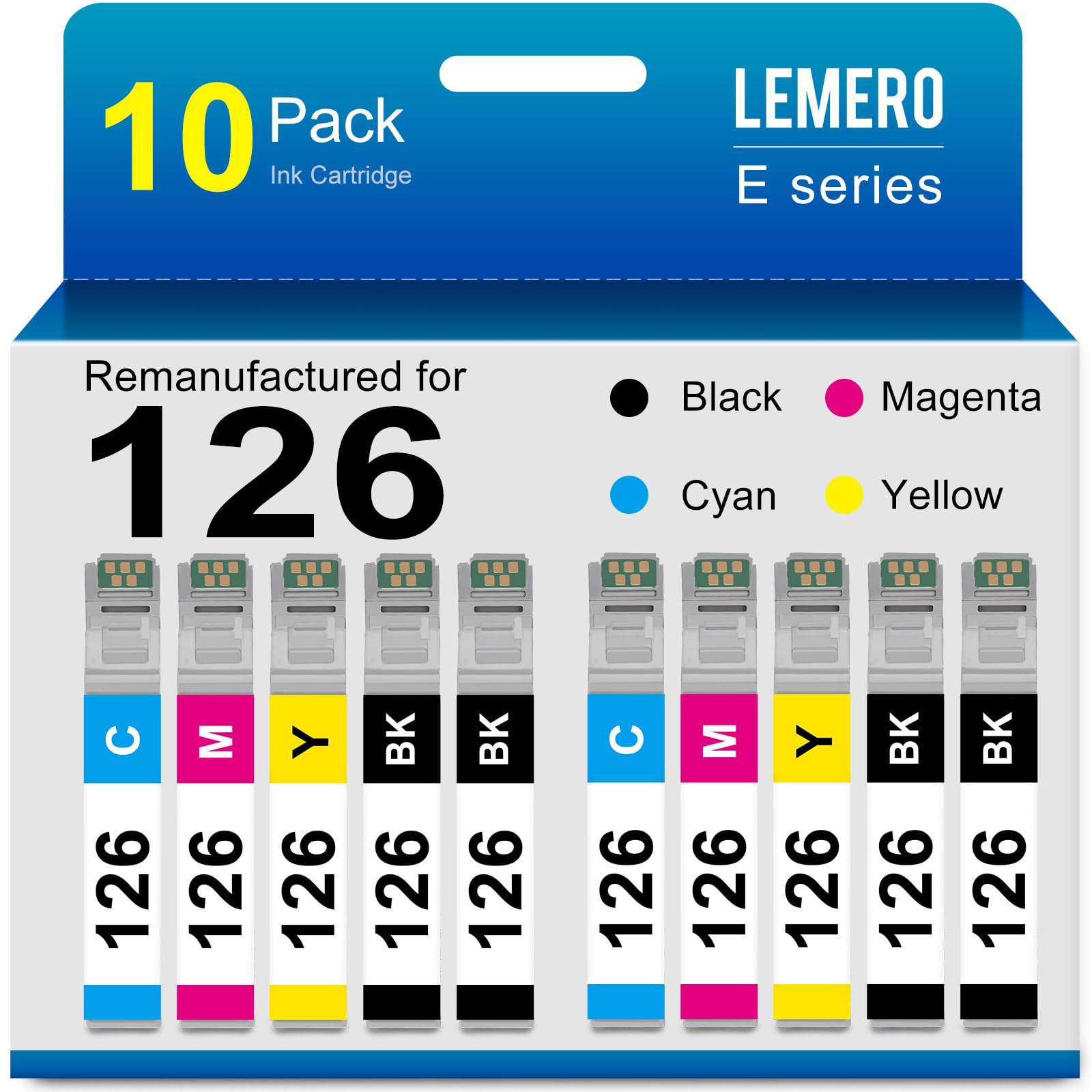 LEMERO Remanufactured Ink Cartridges Replacement for Epson 126 T126 to use with Workforce 545 845 630 645 840 633 635 520 WF-3520 WF-3540 Stylus NX430 (10 Pack)