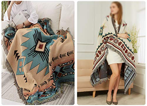 WarmTide Geometric Soft Southwestern Throw Blankets with Tassels Cozy Cotton Woven Aztec Knitted Bed Couch Throws Sofa Chair Towel Multi-Function for Home Decor Office Travel