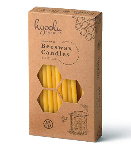 Hyoola Beeswax Birthday Candles – 50 Pack - Natural Dripless Decorative Candles with Long Lasting Burn – Elegant Taper Design, Soothing Scent – 6” Tall – Handmade in The USA