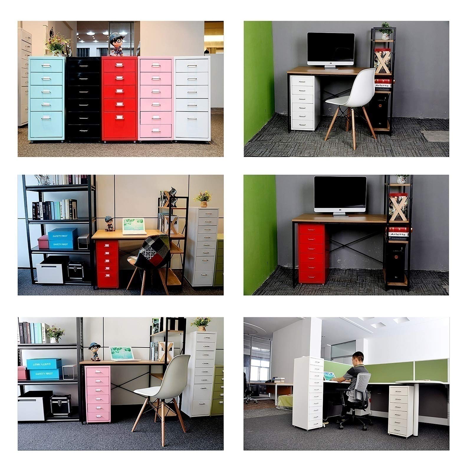 5 Drawers Mobile Storage Cabinet File Cabinet,Small Rolling Vertical File Cabinet,Vertical Filling Cabinet on Wheels,Metal Mobile File Cabinet with Lock Casters, Under Desk Metal Locker Cabinet, Red