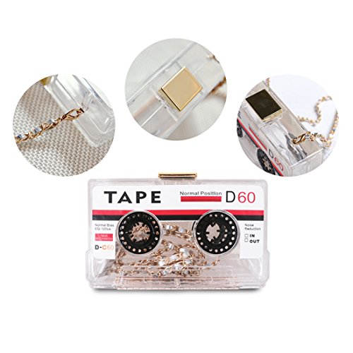 Kuang Women Retro Cassette Clutch Tape Shaped Recorder Shoulder Bag Elegant Banquet Evening Crossbody Handbag