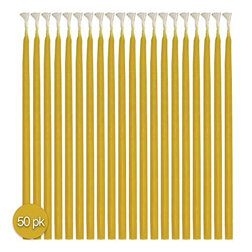 Hyoola Beeswax Birthday Candles – 50 Pack - Natural Dripless Decorative Candles with Long Lasting Burn – Elegant Taper Design, Soothing Scent – 6” Tall – Handmade in The USA