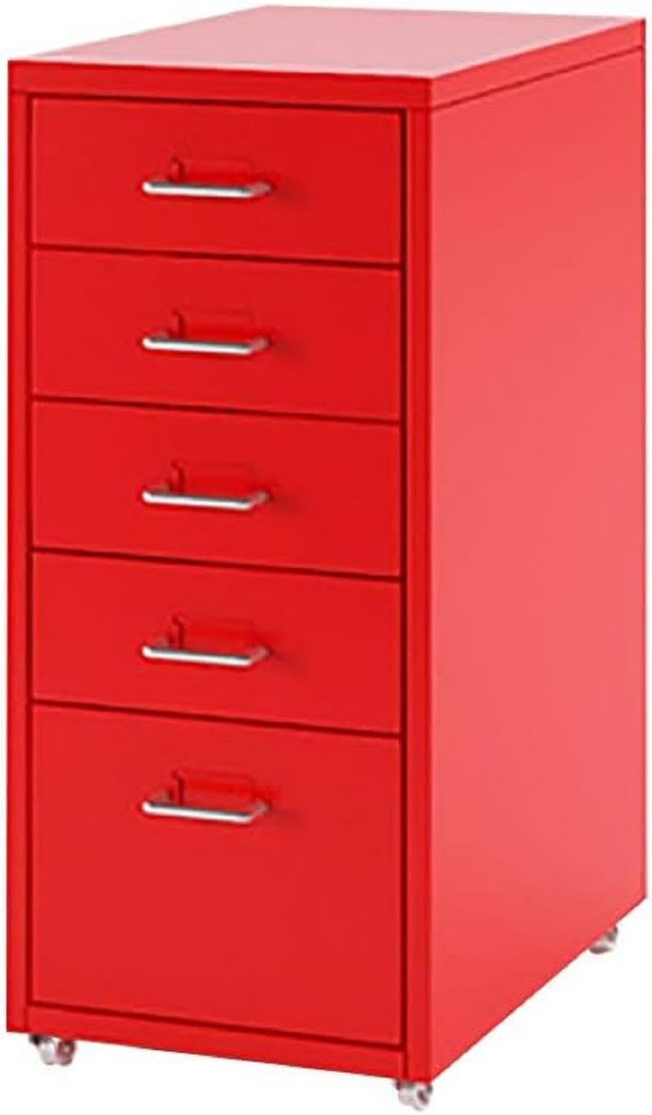 5 Drawers Mobile Storage Cabinet File Cabinet,Small Rolling Vertical File Cabinet,Vertical Filling Cabinet on Wheels,Metal Mobile File Cabinet with Lock Casters, Under Desk Metal Locker Cabinet, Red